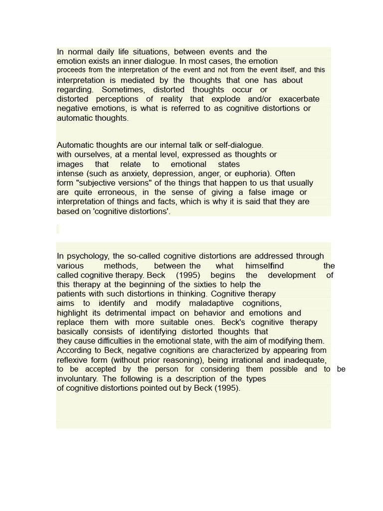 Cognitive distortions | PDF | Cognitive Therapy | Thought
