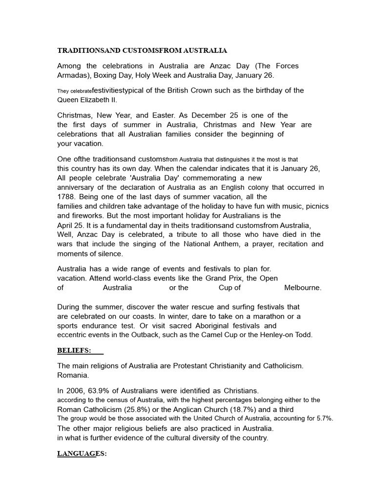 Traditions and Customs of Australia | PDF | Australia