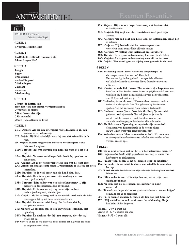 Exam Essentials Oefentests FCE 1 Antwoordenboek | PDF