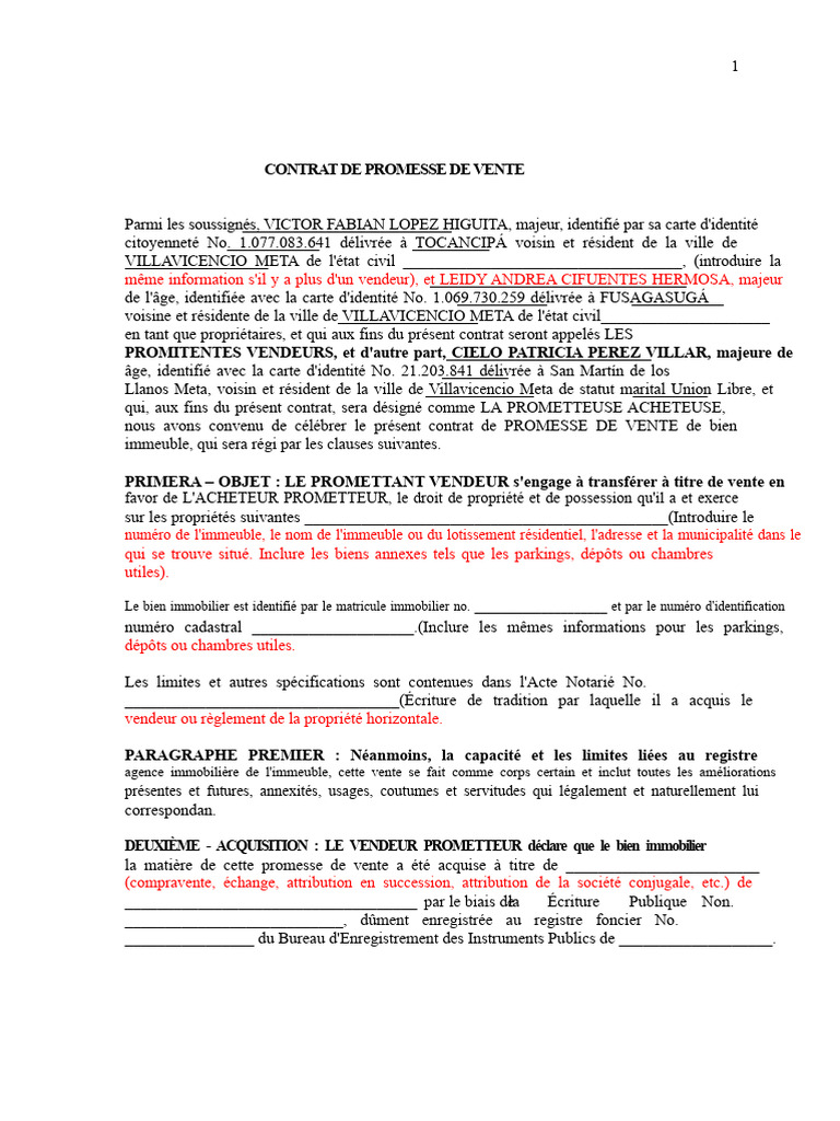 Contrat de Promesse de Vente Immobilière | PDF | Sodles | Argent