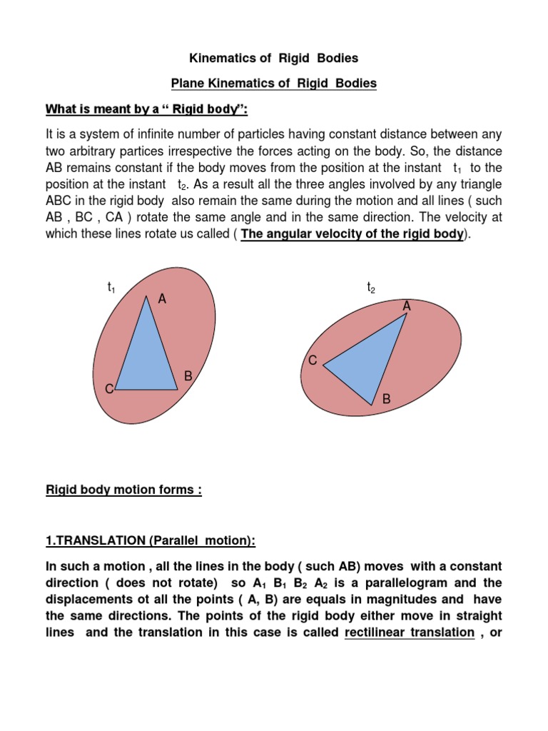 Lec 1 Kinematics Of Rigid Bodies Definitions Translation