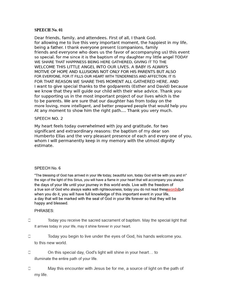 Speech for the Baptism of a Daughter | PDF