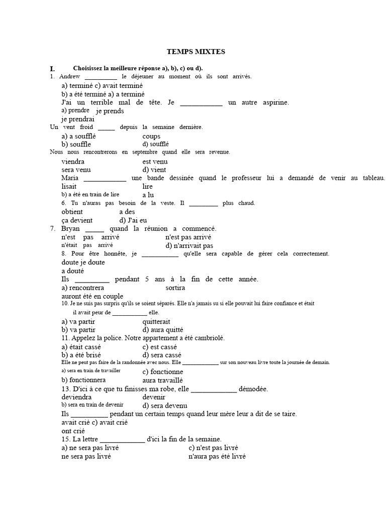 Exercices de temps verbaux en français | PDF