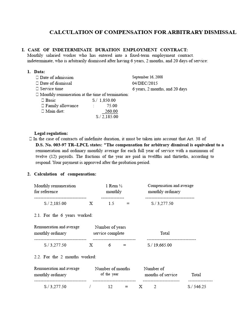 Compensation Calculation for Dismissal | PDF | Salary | Employment