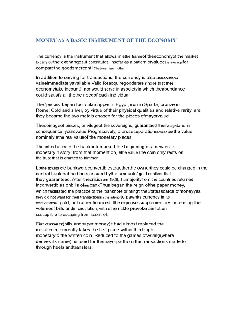 The Coin As A Basic Instrument of The Economy | PDF | Money | Currency