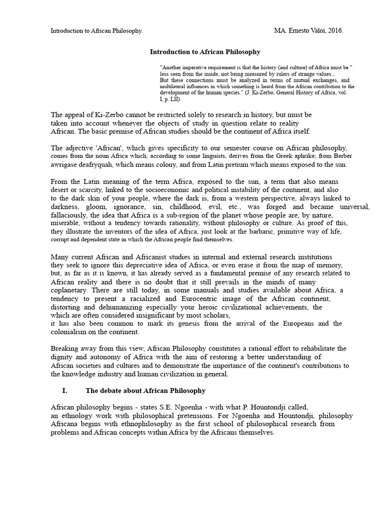 Introduction To African Philosophy | PDF | Immanuel Kant | Reason