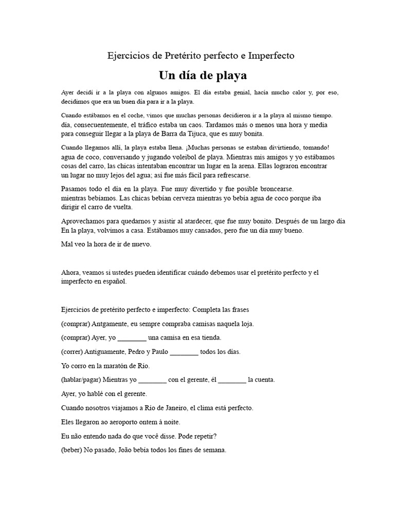 Ejercicios de Pretérito Perfecto e Imperfecto | PDF