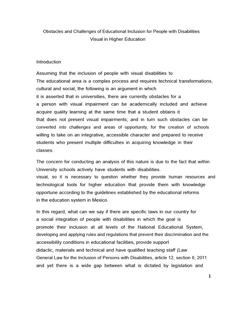 Obstacles and Challenges of Educational Inclusion of People With Visual ...