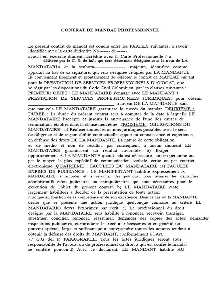 Contrat de Mandat Professionnel d'Avocat | PDF | Avocat