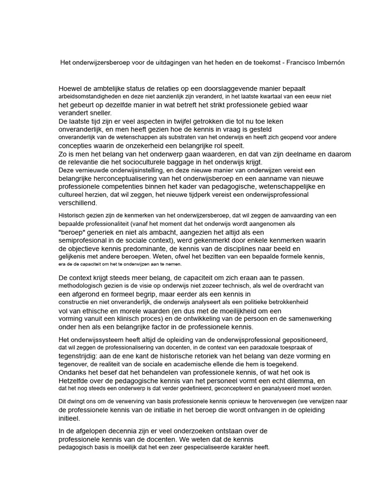 Het Onderwijzersberoep Voor de Uitdagingen Van Het Heden en de Toekomst ...