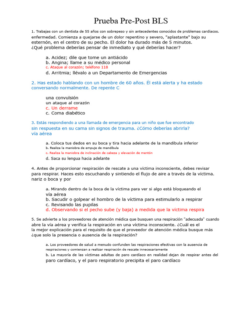 Prueba BLS: Evaluación de Emergencias Médicas | PDF | Reanimación ...