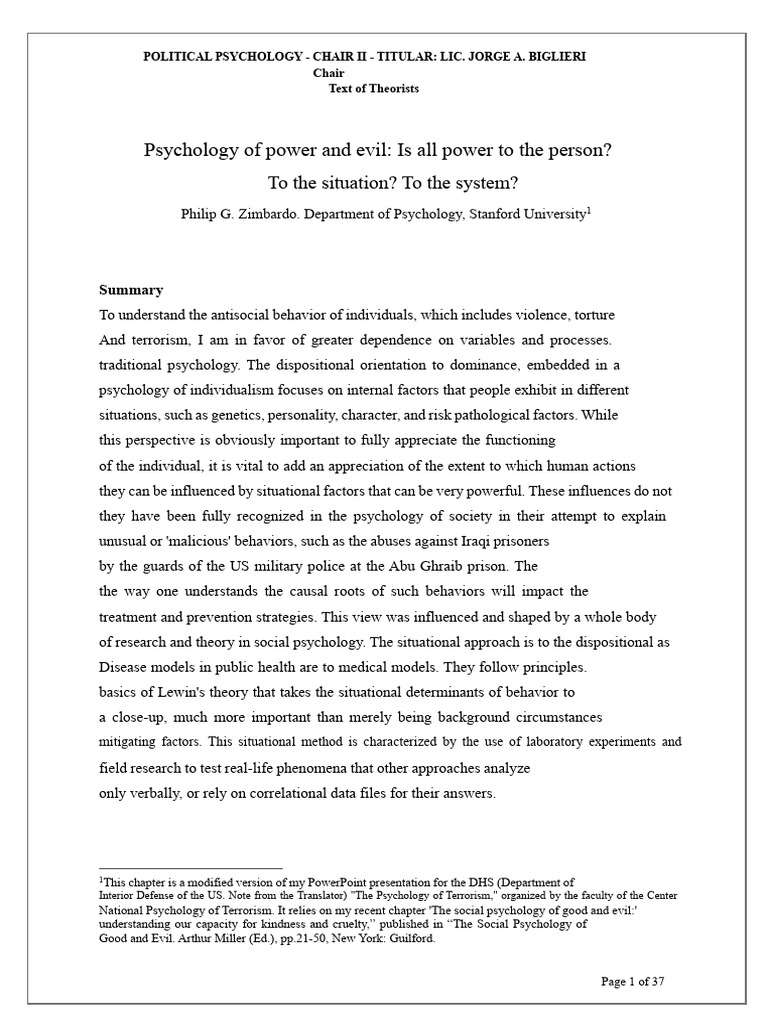 Psychology of Power and Evil - Zimbardo | PDF | Strange Case Of Dr ...