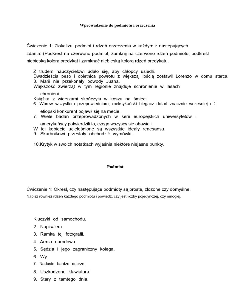 Wprowadzenie do Podmiotu i Orzeczenia | PDF