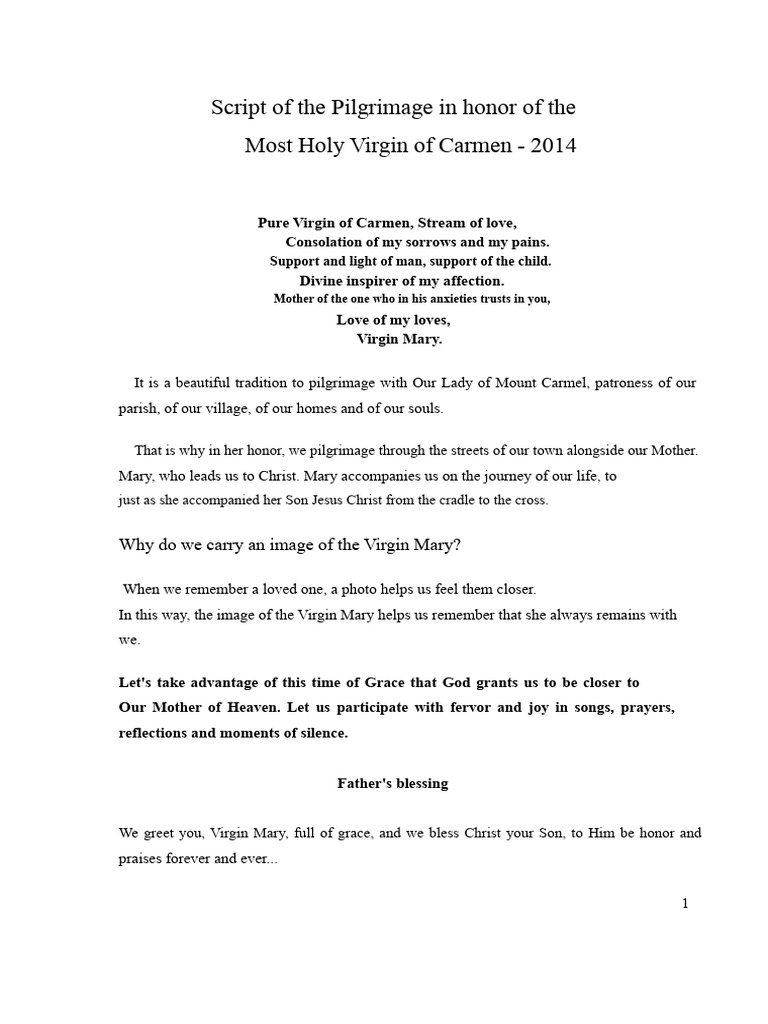 Script of The Pilgrimage Virgen Del Carmen - 2014 | PDF | Mary, Mother Of Jesus | Jesus