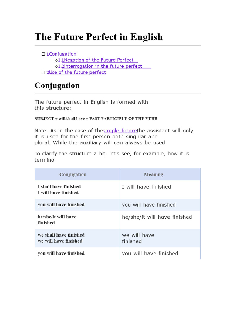 The Future Perfect in English | PDF | Perfect (Grammar) | Verb