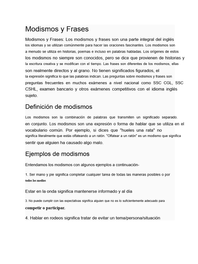 Modismos y Frases en Inglés | PDF | Oración (Lingüística) | Gramática ...