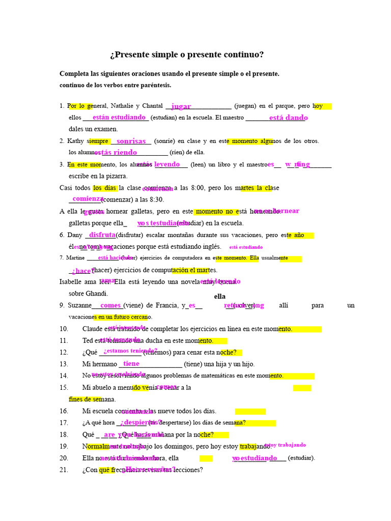 Uso del presente simple y continuo | PDF