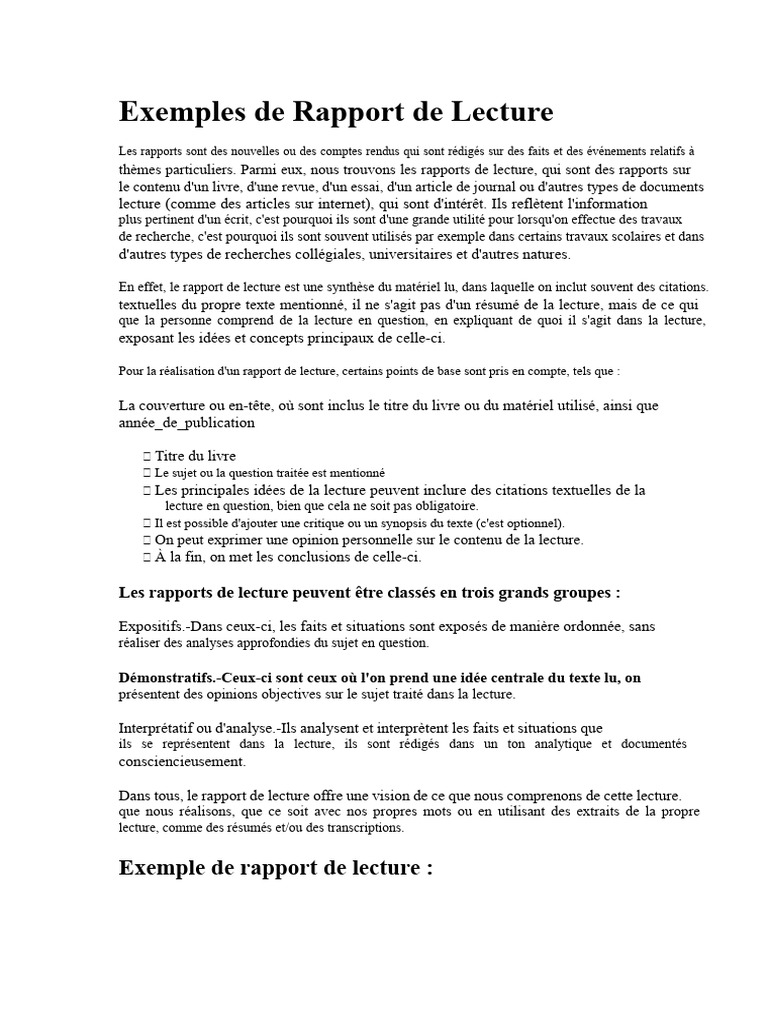 Exemples de Rapport de Lecture | PDF | Organisation de libération de la ...