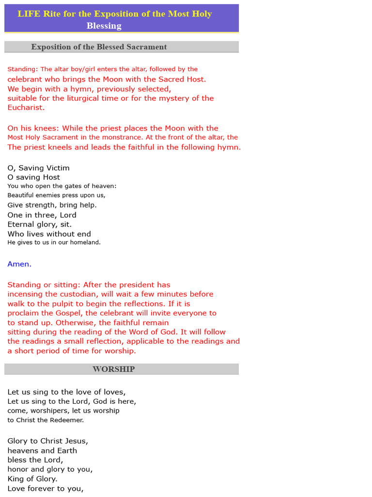 Rite For The Exposition of The Blessed Sacrament and Blessing | PDF