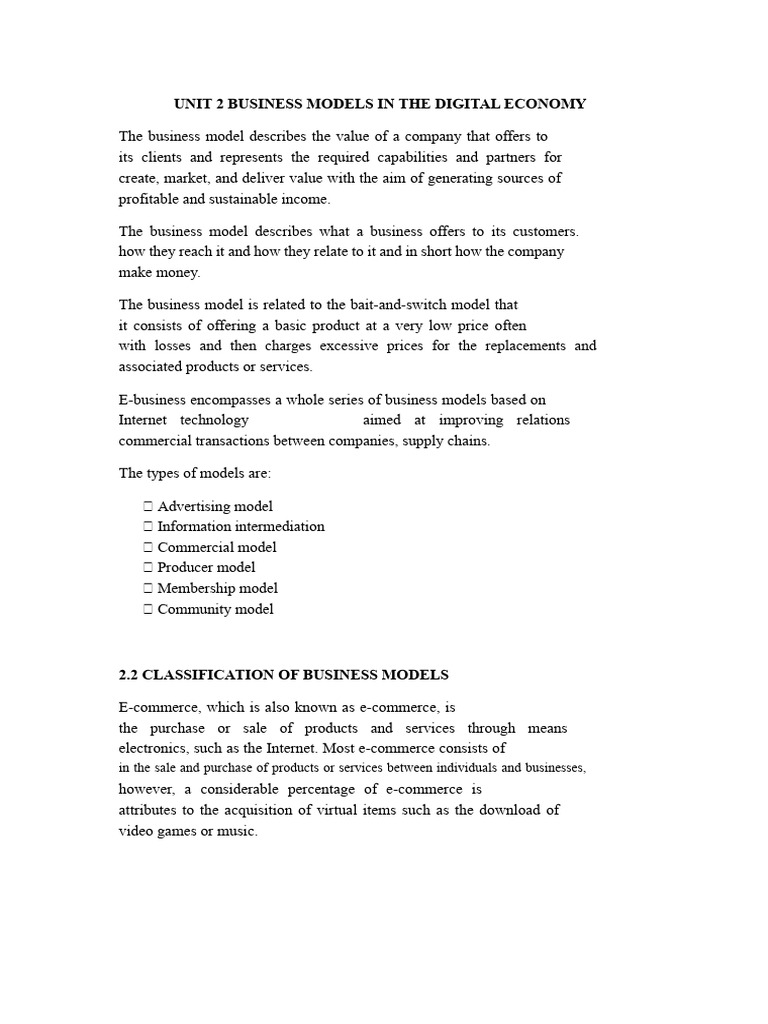 Digital Economy Business Models Explained | PDF | E Commerce | Business