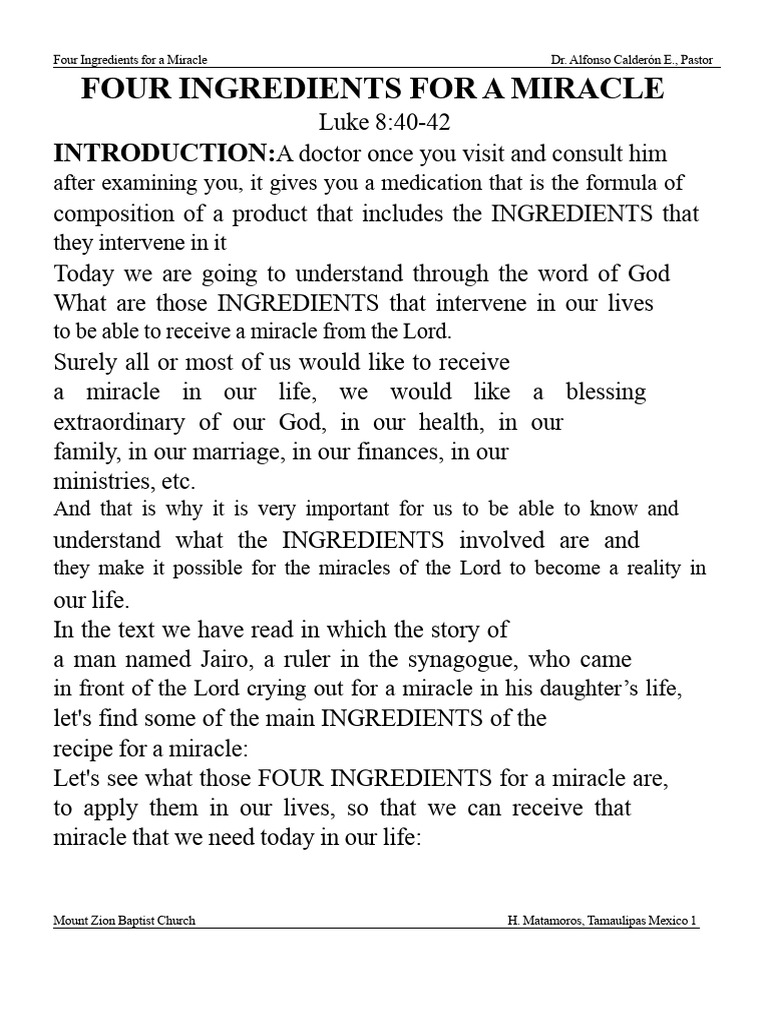 Four Ingredients For A Miracle | PDF | Jesus | Faith