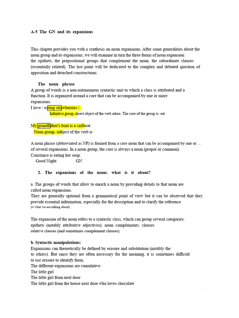 A-5 Course The Noun Group and Its Expansions | PDF | Adjective | Pronoun