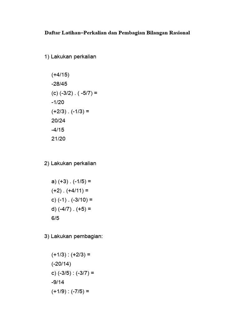 Latihan Perkalian dan Pembagian Rasional | PDF