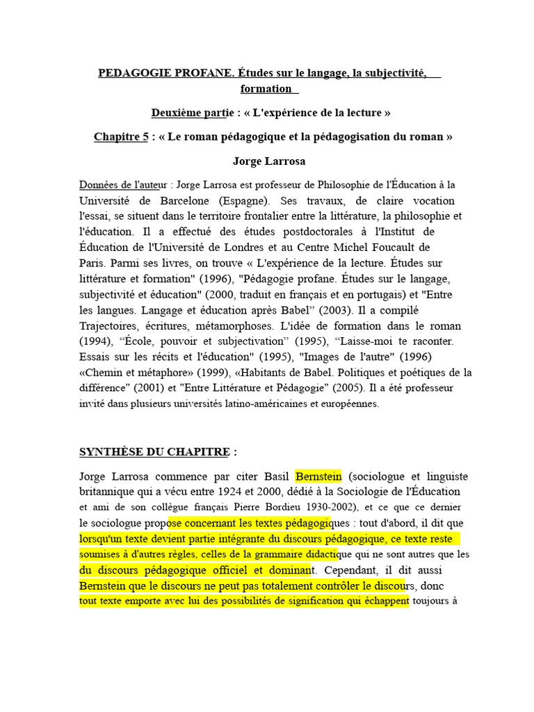 Roman pédagogique et expérience littéraire | PDF | Vérité | Pédagogie