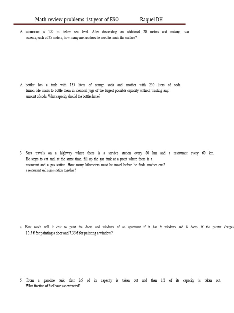 Review Math Problems 1st Year of Secondary Education | PDF