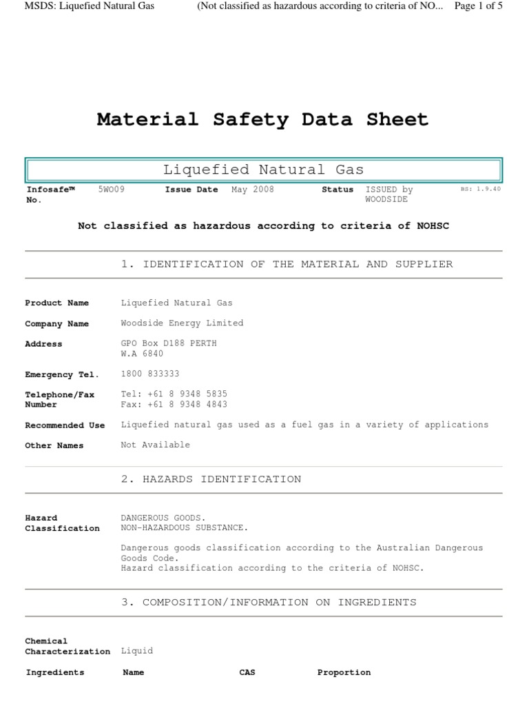 LNG Msds Wood Side) | PDF | Liquefied Natural Gas | Natural Gas