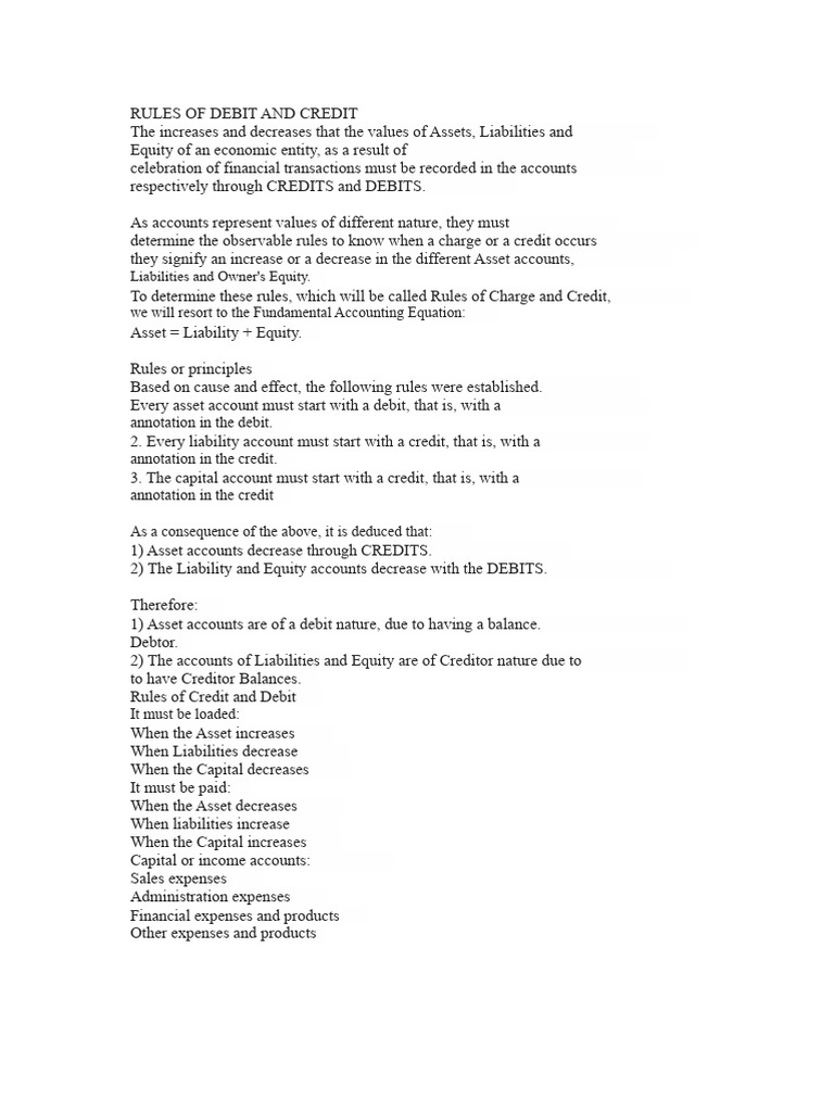 Rules of Debit and Credit | PDF | Debits And Credits | Equity (Finance)