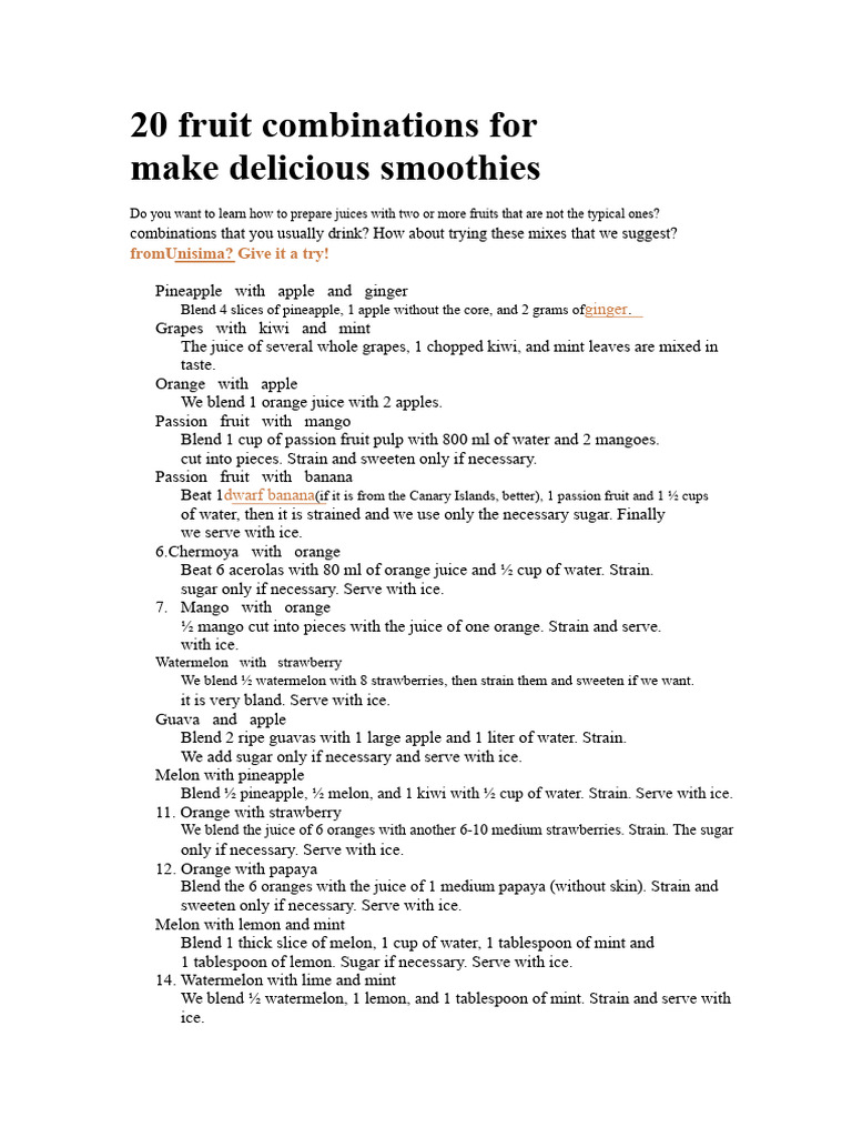 20 Fruit Combinations To Make Delicious Smoothies | PDF | Smoothie | Juice