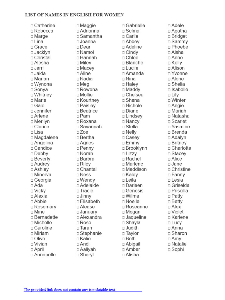 Common English Female Names List | PDF