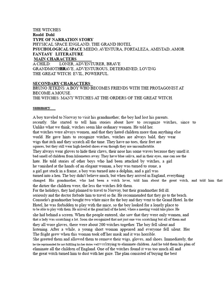 Summary of Roald Dahl's The Witches | PDF
