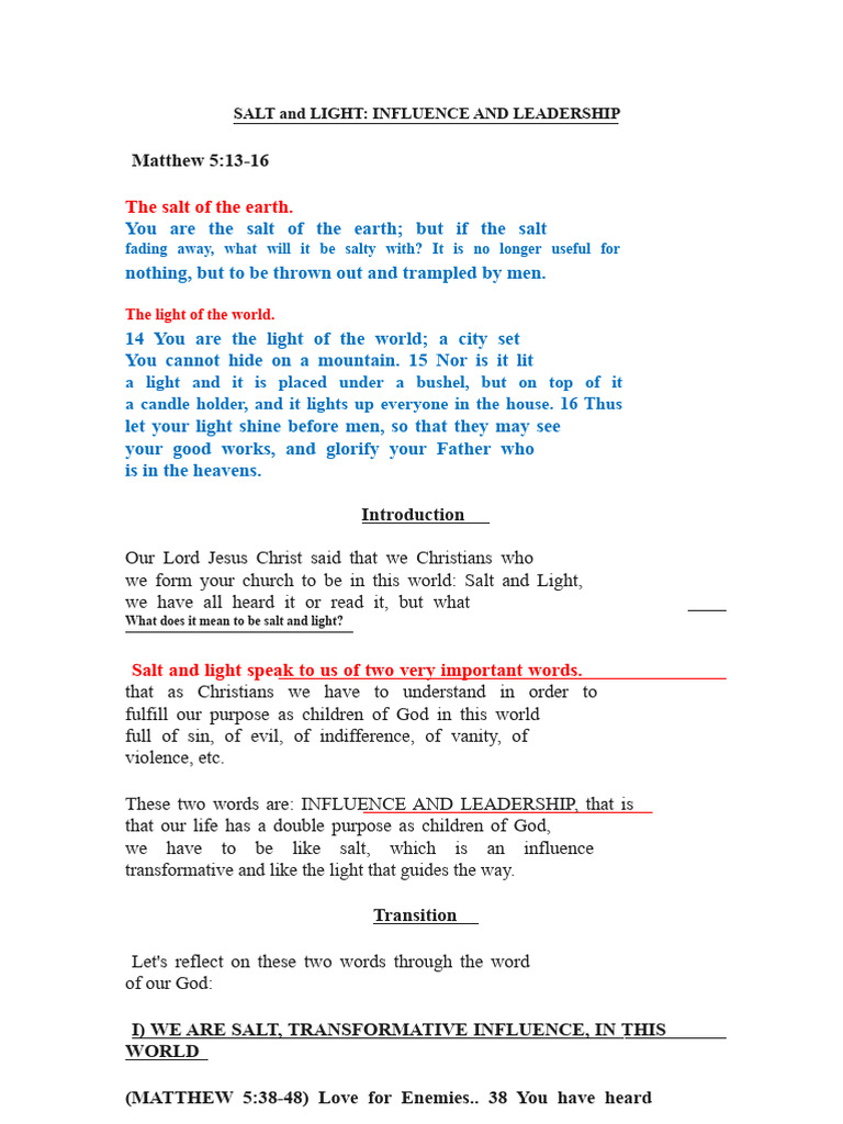 Salt and Light: Christian Influence | PDF | Jesus | Gospel Of Matthew