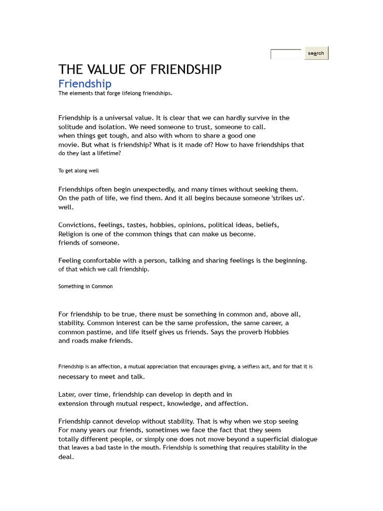 The Value of Friendship | PDF | Friendship | Gratitude