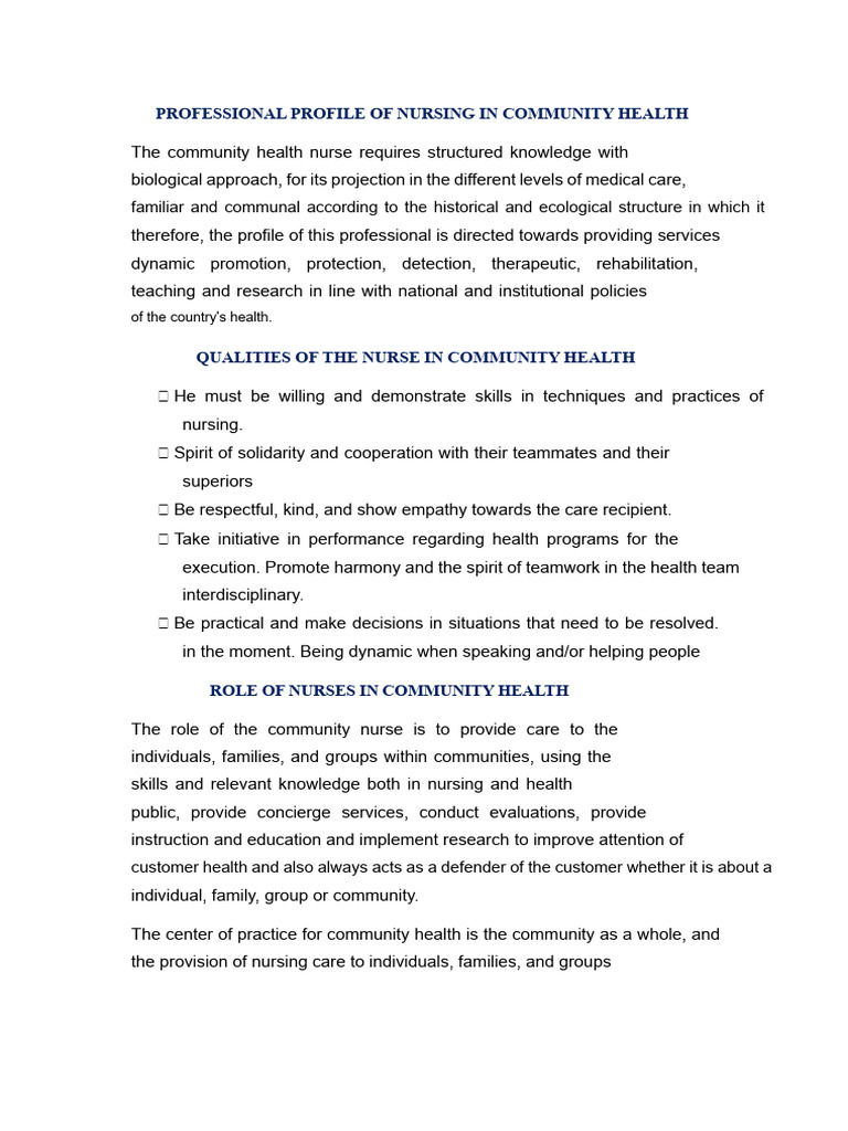 Professional Profile of Nursing in Community Health | PDF | Cognition