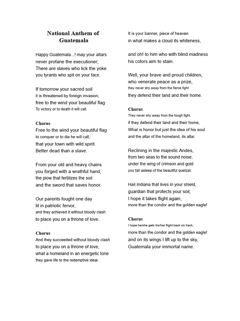National Anthem of Guatemala | PDF
