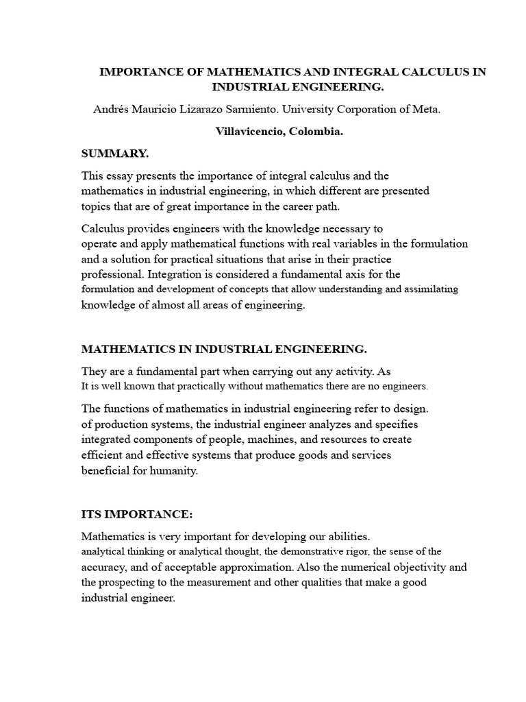 Math's Role in Industrial Engineering | PDF | Mathematics | Engineering