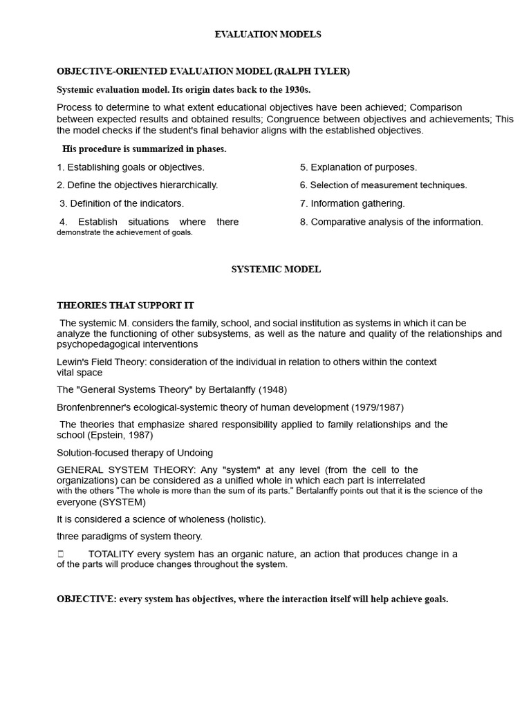 Evaluation Models in Education Systems | PDF | System | Evaluation