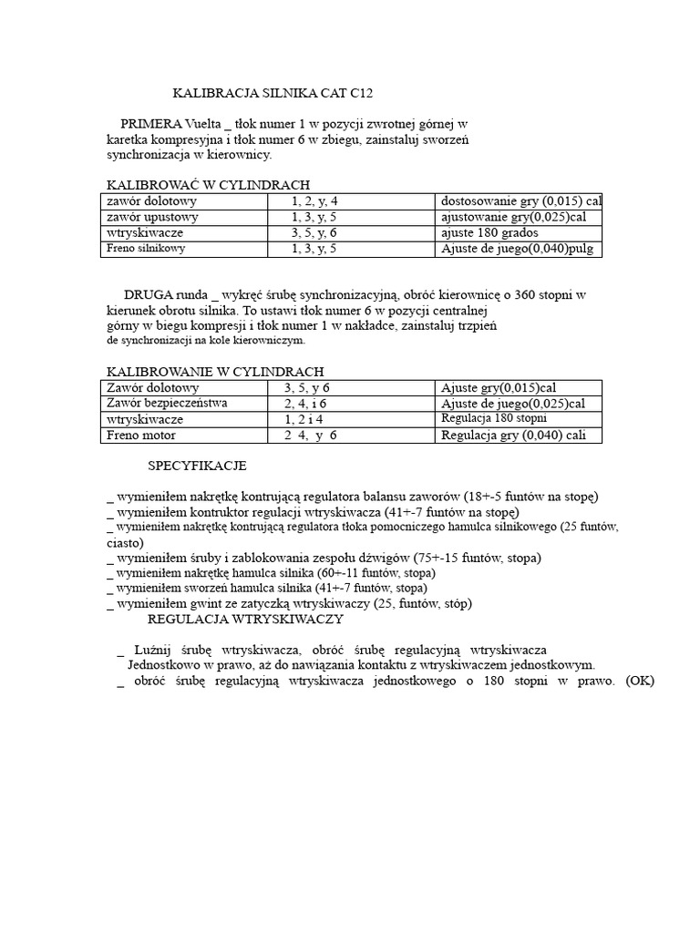 Kalibracja Silnika Cat C12 PDF | PDF