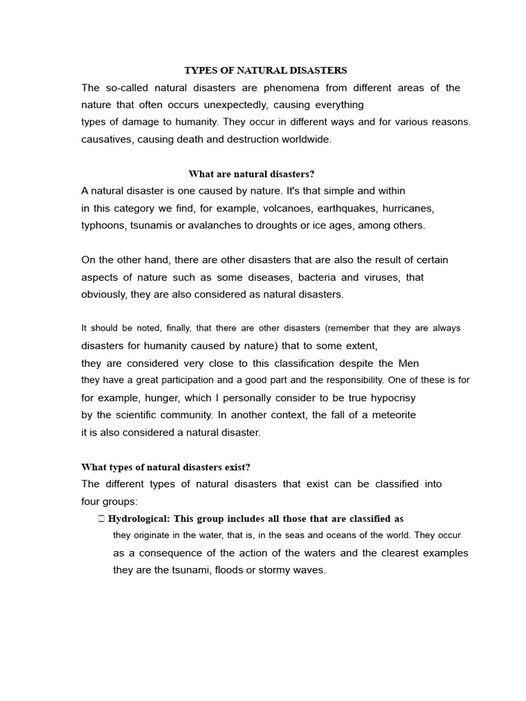 Types of Natural Disasters Explained | PDF | Natural Disasters ...