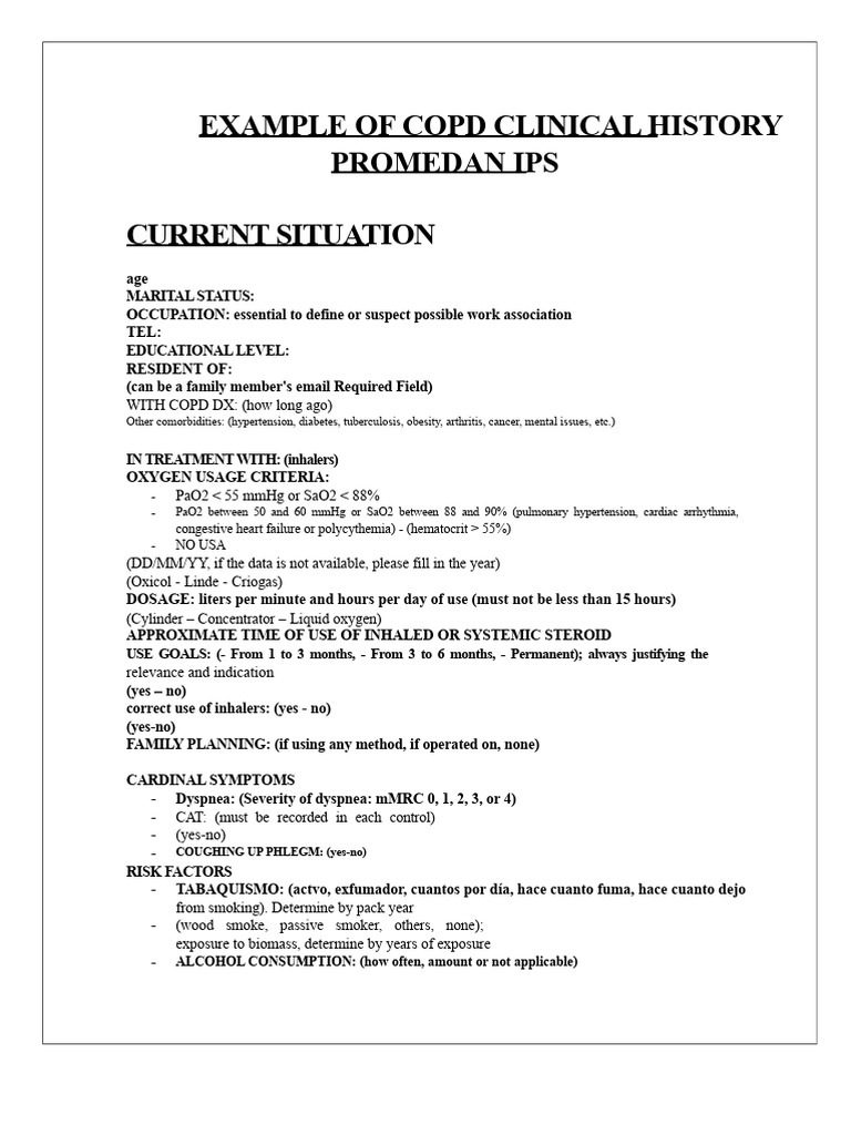 COPD Clinical History Template | PDF | Chronic Obstructive Pulmonary ...