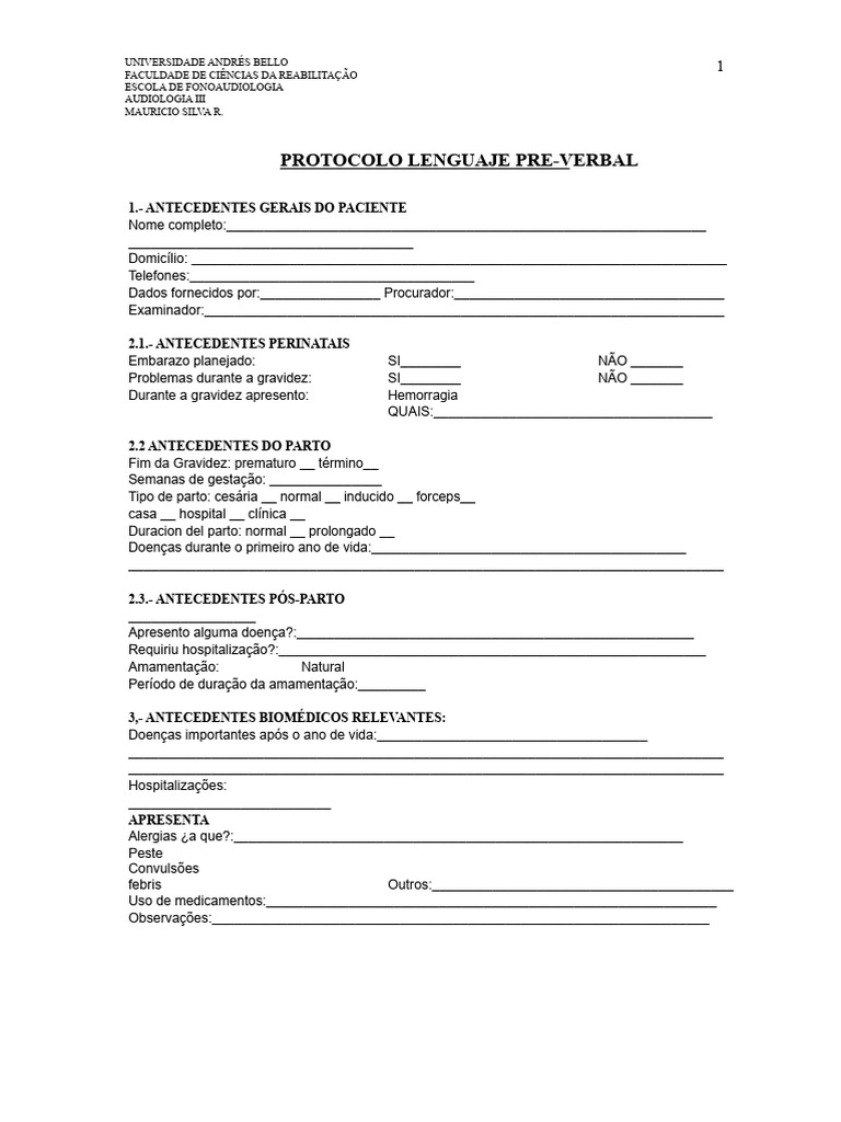 Protocolo Linguagem Preverbal | PDF | Audiologia | Especialidades médicas