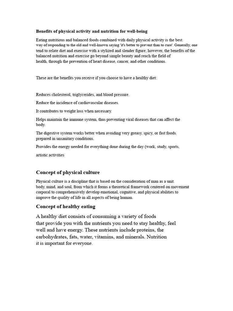 Benefits of Physical Activity and Nutrition For Living Well | PDF