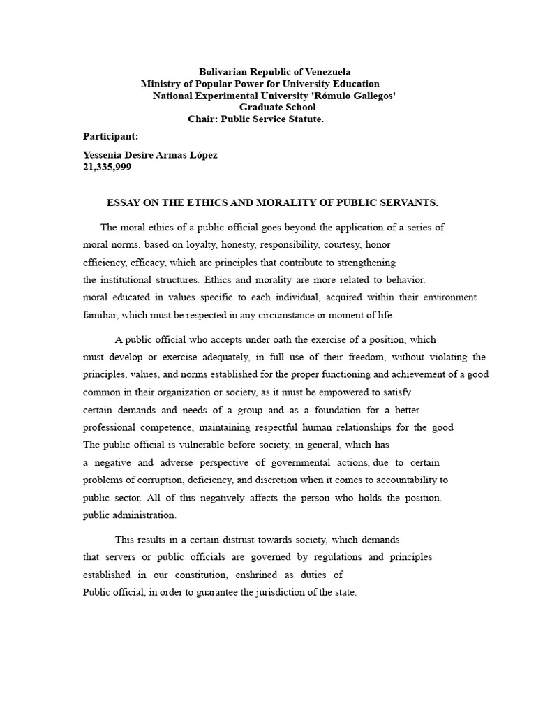Essay On The Ethics and Morality of Public Officials | PDF | Morality ...