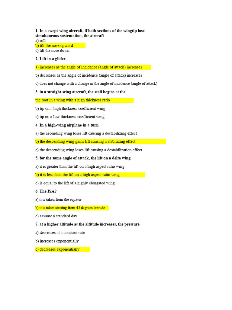 Module 8 Basic Aerodynamics Question Bank (SOLUTIONS) | PDF | Flight Control Surfaces | Lift (Force)