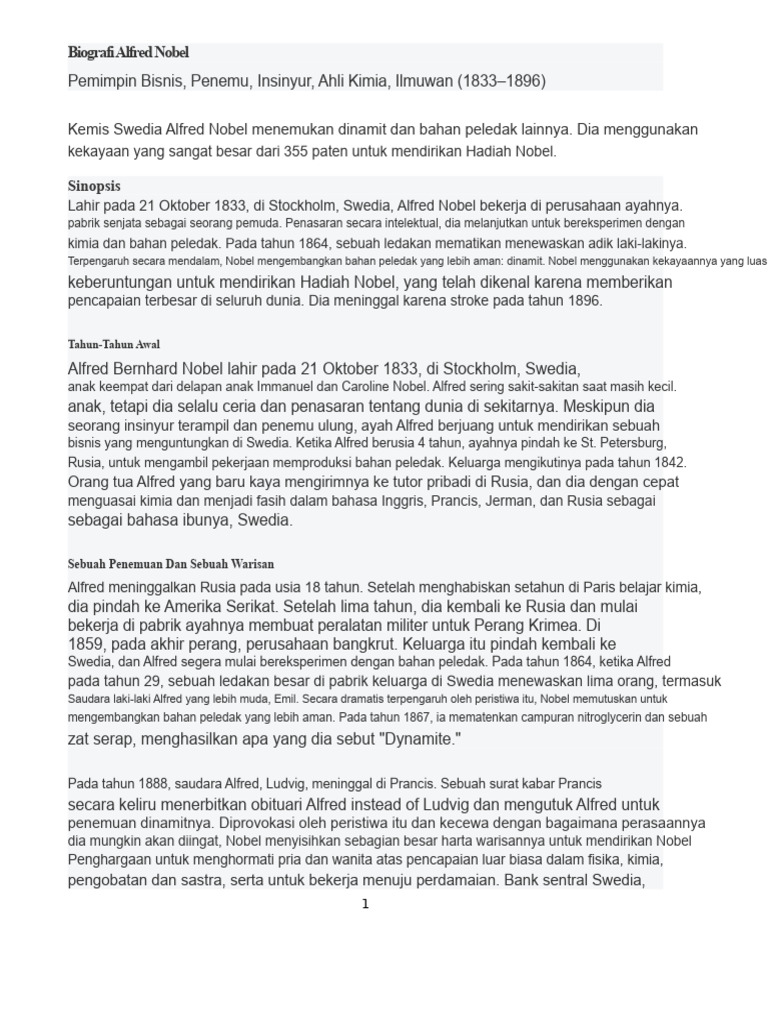 Biografi Alfred Nobel | PDF
