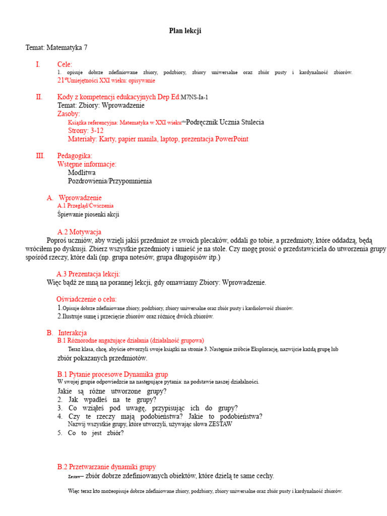 Plan Lekcji | PDF