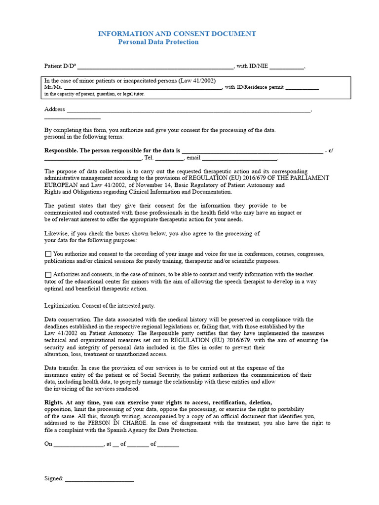 Consent Model For The Processing of Personal Data Patient-Data ...